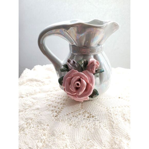 Source Unknown | Dining | Lusterware Pitcher With 3d Sculpted Porcelain ...